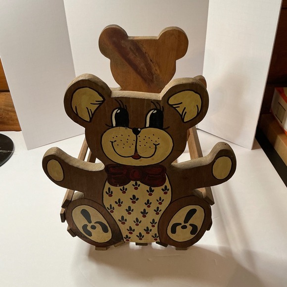 Wall Decor | Vintage Handmade Wooden Teddy Bear Shelf Rack Cute Nursery ...